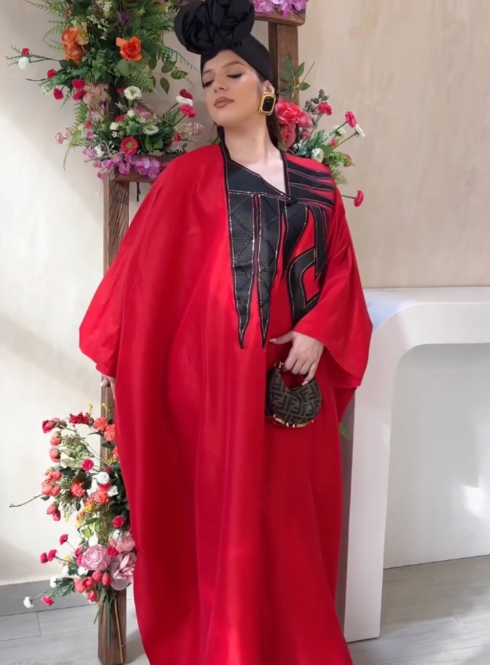 Red ABIKE BUBU DRESS + Turban - African Kaftan Dress, Bubu Dress For ...